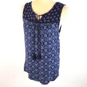 Indigo | Tops | Indigo Sleeveless Blue Floral Hi Lo Top Stretch | Poshmark